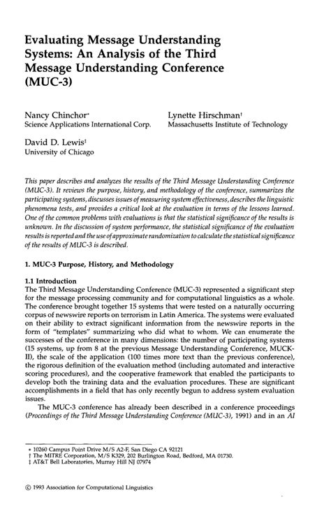 Pdf Evaluating Message Understanding Systems An Analysis Of The