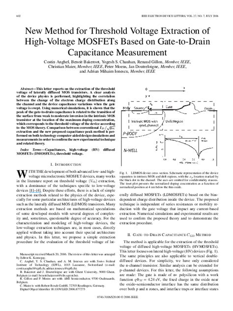 Pdf New Method For Threshold Voltage Extraction Of High Voltage Mosfets Based On Gate To Drain
