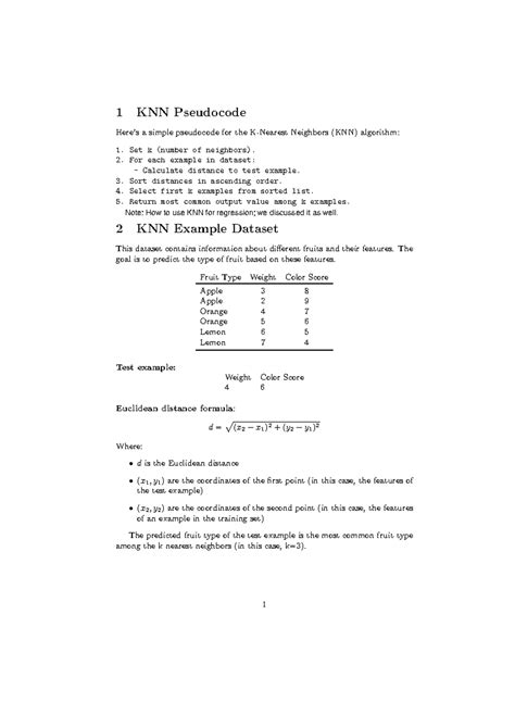 Knn Practice 1 1 Knn Pseudocode Heres A Simple Pseudocode For The K Nearest