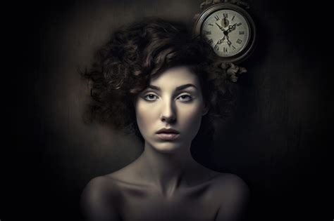 Premium Ai Image Surreal Portrait Of A Woman With A Clock For A Face Symbolizing The Fleeting