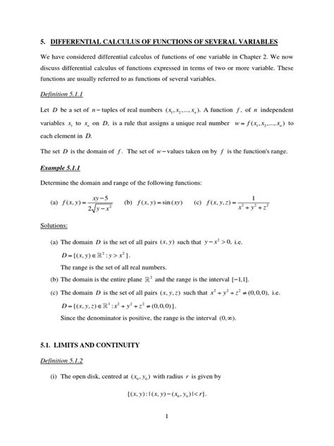 Differential Calculus Of Functions Of Several Variables Pdf