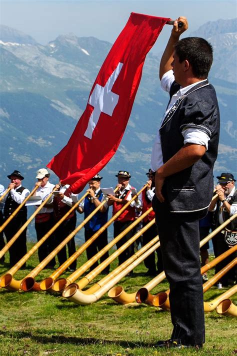 Swiss Culture Alphorn In Action On Mount Pilatus Swiss National Day