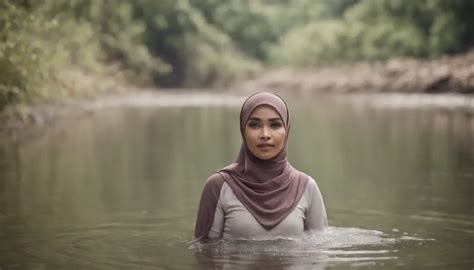 Photo Taken By Leica Series Camera Malay Woman Wearing Hijab Bathing In The River Naked