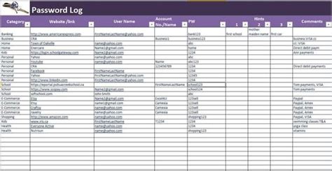 Password Log Excel And Pdf Template Password Tracker Spreadsheet Password Keeper Printable