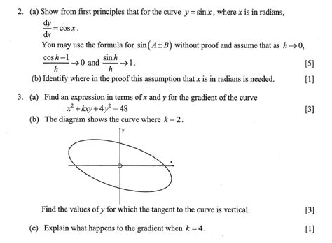 A Show From First Principles That For The Curve Y Sin X Where X Is In Radians Dy Dx