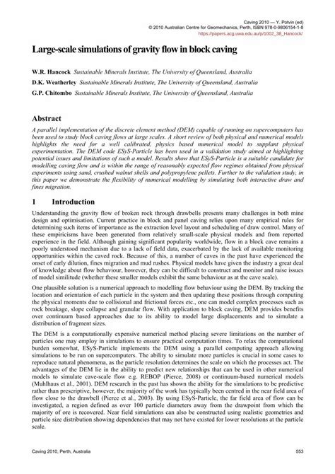 pdf large scale simulations of gravity flow in block caving · large