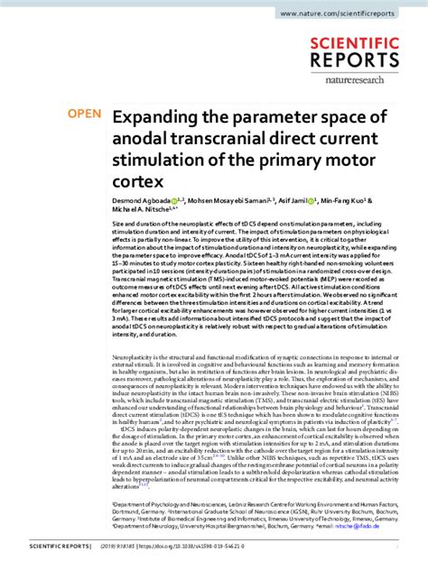 Pdf Expanding The Parameter Space Of Anodal Transcranial Direct Current Stimulation Of The
