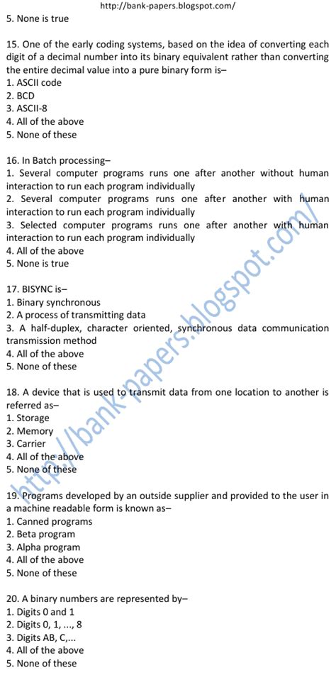 Exercise Computer Questions Bank Exams