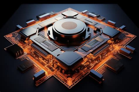 Premium Vector D Rendering Printed Circuit Board With A Processor Microchips And Binary Code