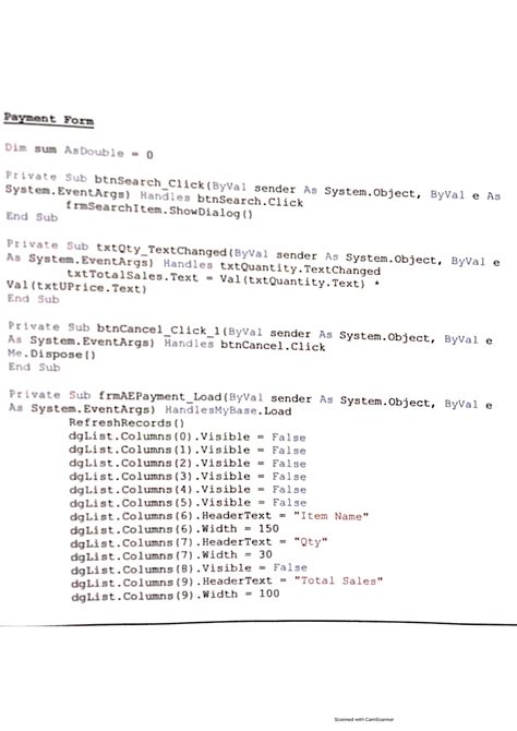 Vb Net Sample Code For Payment Computer Science Studocu
