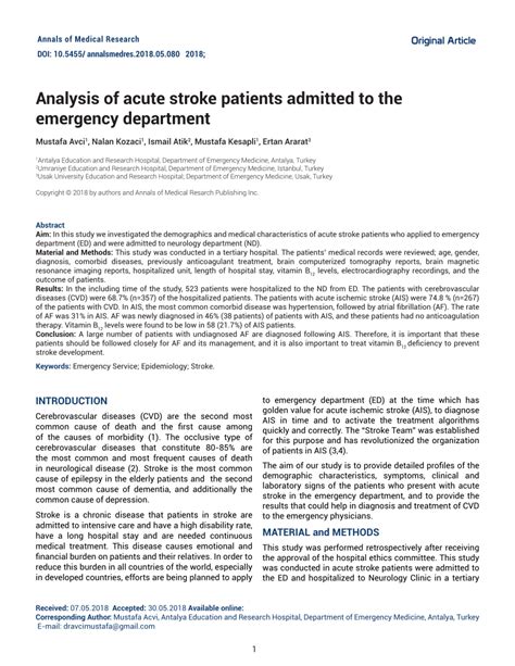 Pdf Analysis Of Acute Stroke Patients Admitted To The Emergency