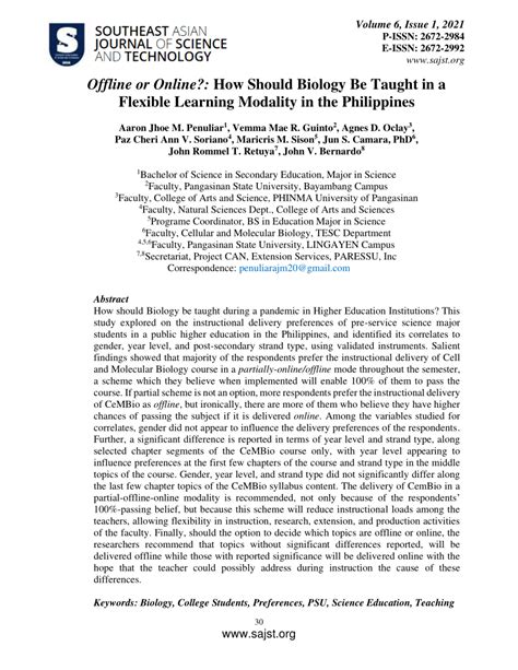 Pdf Offline Or Online How Should Biology Be Taught In A Flexible