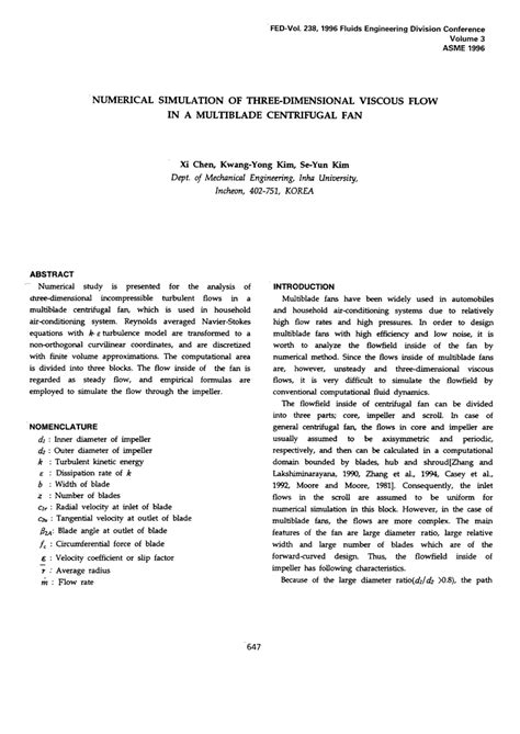 pdf numerical simulation of three dimensional viscous flow in a