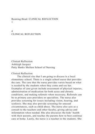 Running Head CLINICAL REFLECTION Docx