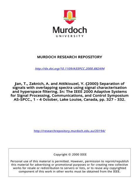 Pdf Separation Of Signals With Overlapping Spectra Using