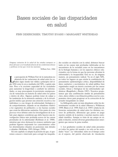 Bases Sociales De Las Disparidades En Salud Pdf Pobreza Pobreza E