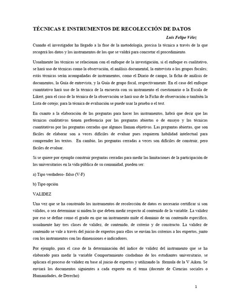 Validez Y Confiabilidad De Los Instrumentos2023 Pdf Validez