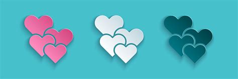 종이 컷 하트 아이콘은 파란색 배경에 분리되어 있습니다 낭만적 인 상징 연결 가입 열정과 결혼식 해피 발렌타인 데이 종이 아트 스타일 벡터 3차원 형태에 대한 스톡 벡터