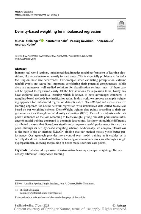 pdf density based weighting for imbalanced regression