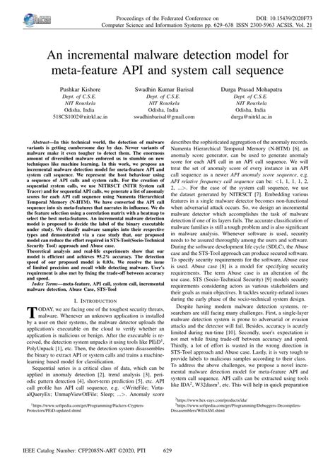 Pdf An Incremental Malware Detection Model For Meta Feature Api And System Call Sequence