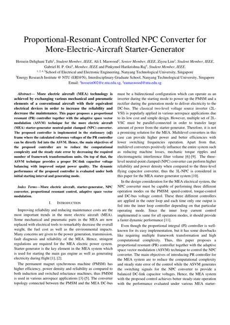 Pdf Proportional Resonant Controlled Npc Converter For More Electric