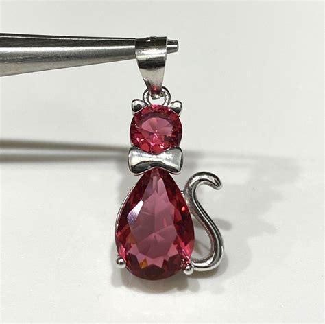 Vintage Sterling Silver Ruby Kitty Cat Pendant Etsy