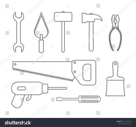 Collection Set Icons Construction Tools Outline Stock Vector Royalty Free 1142812076