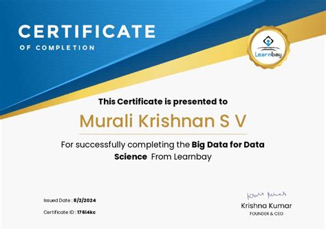 Completed Big Data Certification With Learnbay Murali Krishnan Posted On The Topic Linkedin