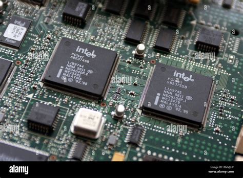 Computer Pcb With Two Intel Pci Cpu Control Chips Surface Mounted On