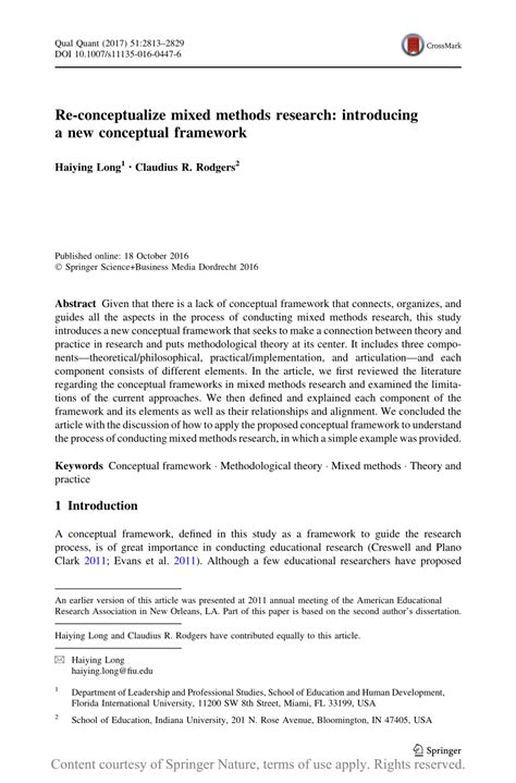 Re Conceptualize Mixed Methods Research Introducing A New Conceptual