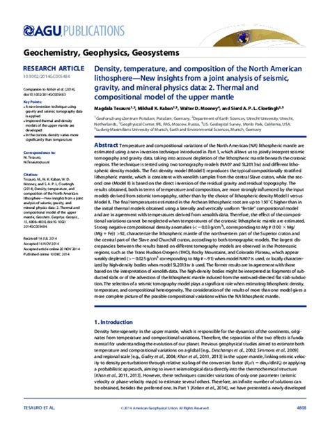 Pdf Density Temperature And Composition Of The North American Lithosphere New Insights From