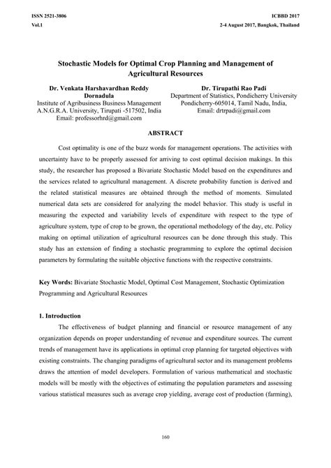 Pdf Stochastic Models For Optimal Crop Planning And Management Of