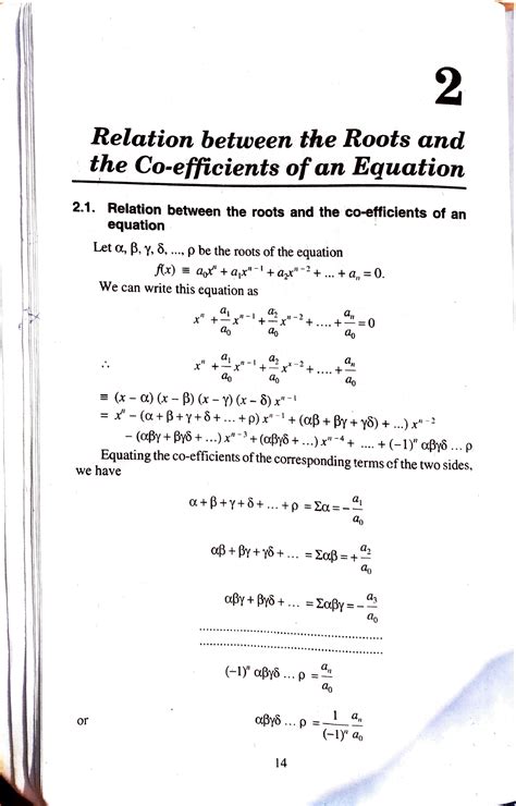 Algebraic Equations Relation Between The Roots And The Coefficients