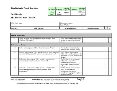 Iso 14001 Ems Internal Audit Checklist Example Ok