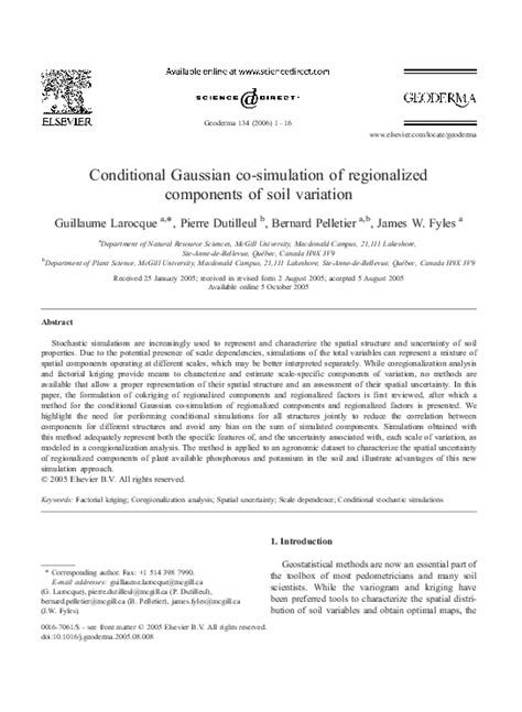 Pdf Conditional Gaussian Co Simulation Of Regionalized Components Of