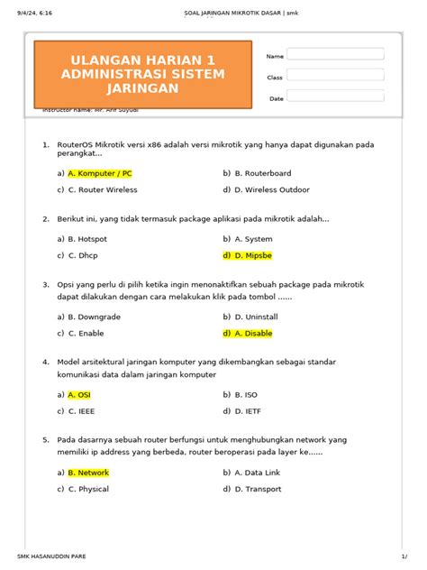 soal jaringan mikrotik dasar quizizz pdf