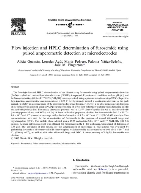 Pdf Flow Injection And Hplc Determination Of Furosemide Using Pulsed Amperometric Detection At