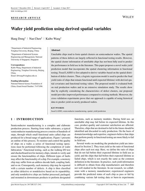 pdf wafer yield prediction using derived spatial variables yield