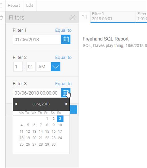 freehand sql date filters to be the same visualisation as drag and drop