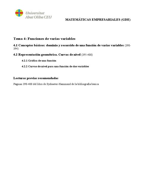 Apuntes Del Tema 4 Funciones De Varias Variables Pdf Función Matemáticas Matemática