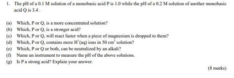 Solved The PH Of A M Solution Of A Monobasic Acid P Chegg