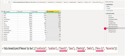 data refresh expression error column not found