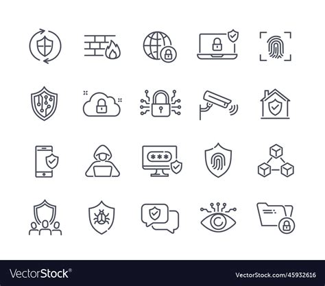 Set Of Security Line Icons Royalty Free Vector Image