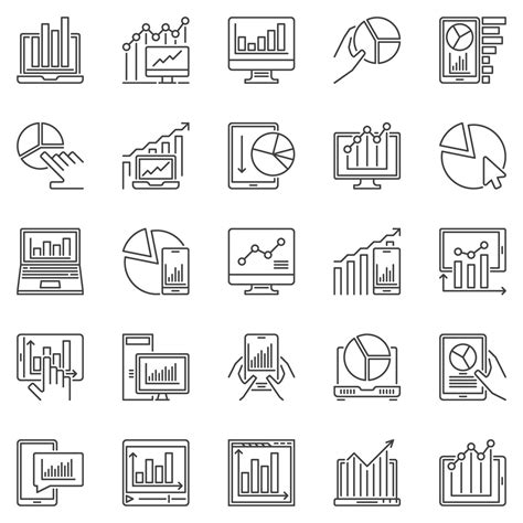 Computer With Chart Or Graph Outline Vector Icons Set 13335672 Vector Art At Vecteezy