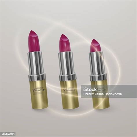 밝은 체리 색상의의 현실적인 립스틱 황금 색상 광고에 대 한 최신 유행 화장품 디자인의 3d 그림 벡터 개인 장식품에 대한 스톡 벡터 아트 및 기타 이미지 Istock