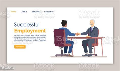 성공적인 고용 방문 페이지 벡터 템플릿입니다 평면 일러스트와 Hr 기관 웹 사이트 인터페이스 아이디어 면접 홈페이지 레이아웃