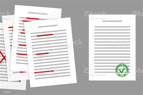 Stack Of Papers With Red Corrections And Final Corrected Document Stock