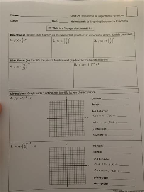 Solved Name Unit 7 Exponential And Logarithmic Functions
