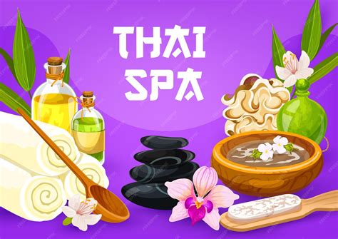 Premium Vector Thai Massage Spa Oil And Stones Towels And Sponge