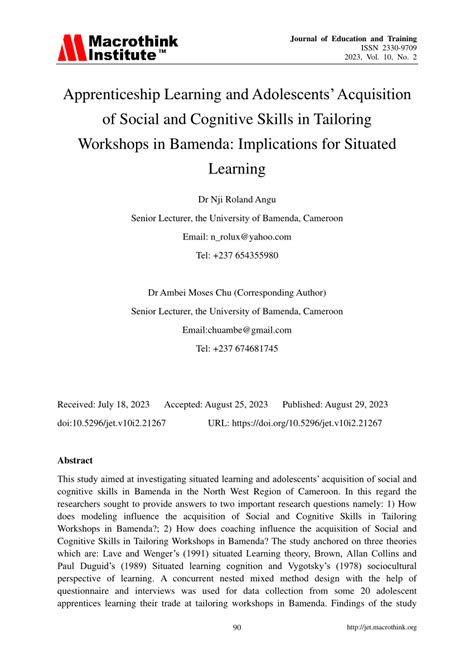 Pdf Apprenticeship Learning And Adolescents Acquisition Of Social And Cognitive Skills In